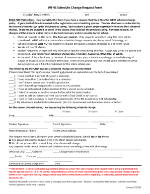 Fillable Online WFHS Schedule Change Request Form Fax Email Print ...
