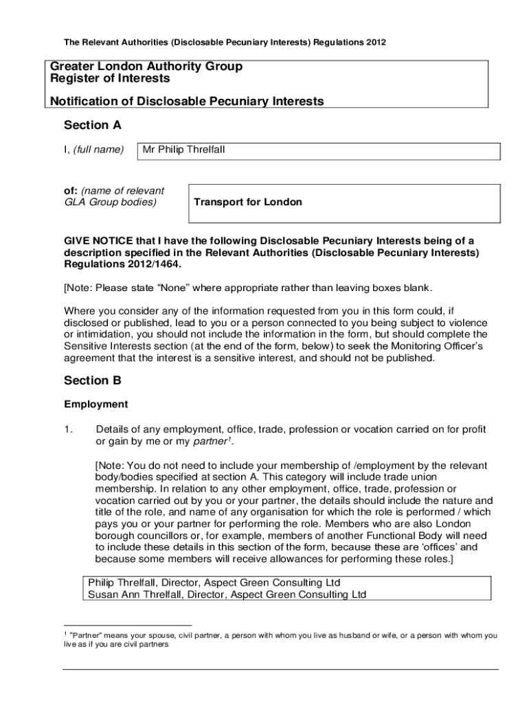 Fillable Online Declaration of interests form Philip Threlfall Fax Email Print - pdfFiller