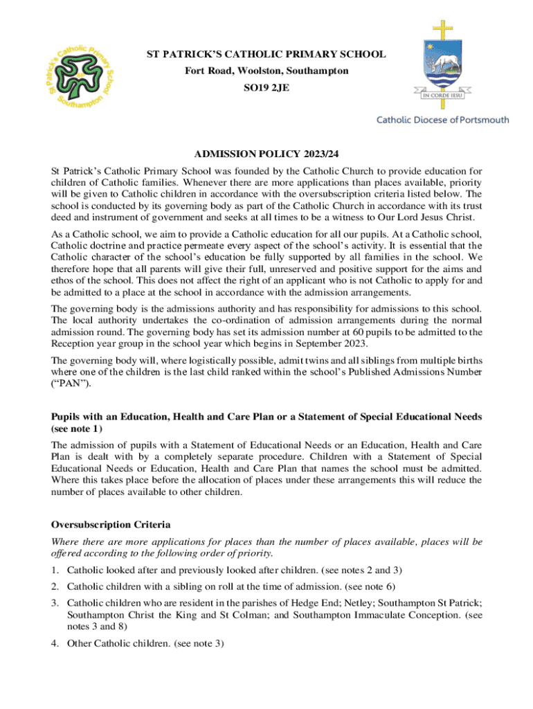 Fillable Online st-patrick-s-catholic-primary-school-admission-policy ...