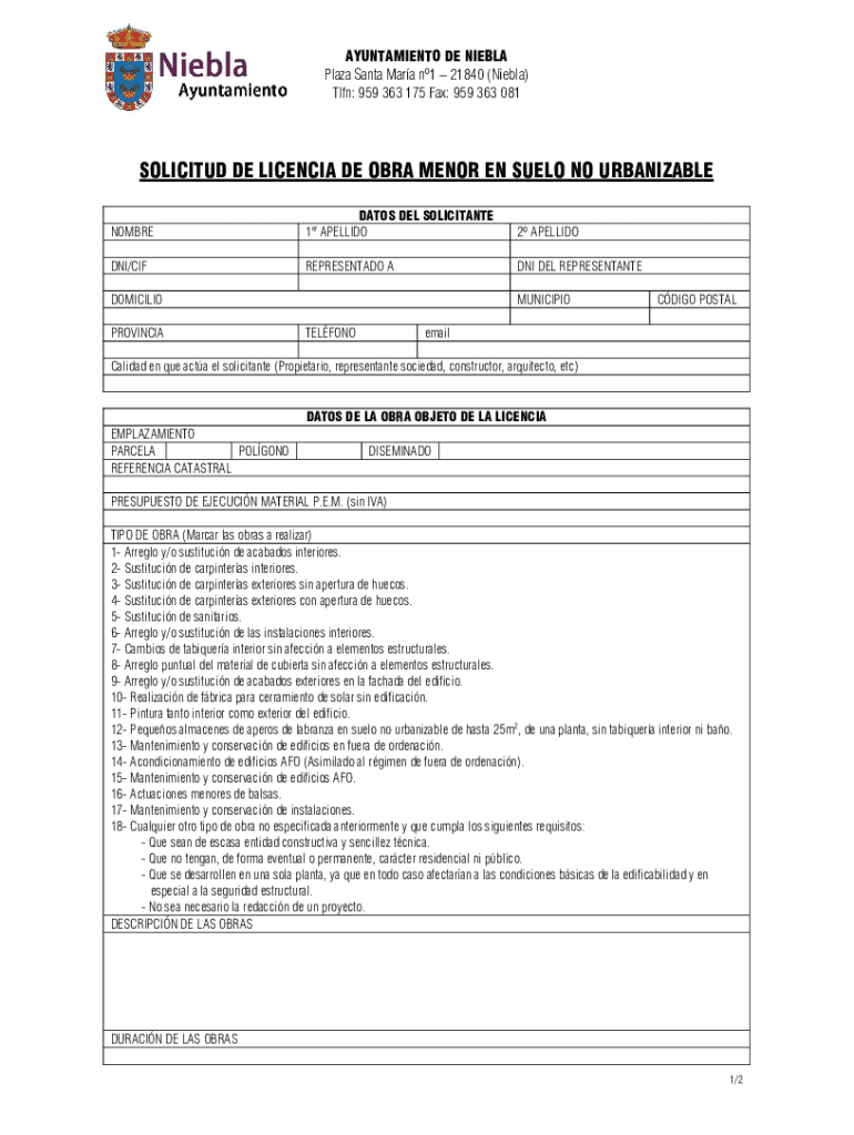 Completable En línea SOLICITUD DE LICENCIA DE OBRA MENOR EN SUELO NO URBANIZABLE Fax Email ...