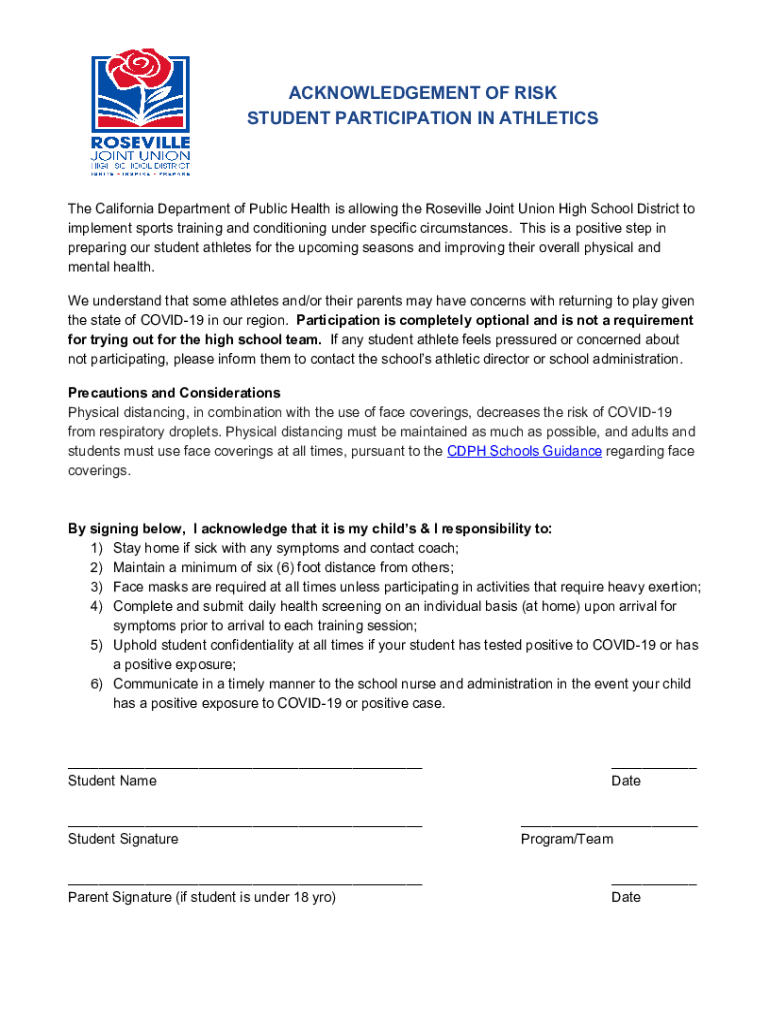 Fillable Online parent waiver and release form 2020-21 school year Fax ...