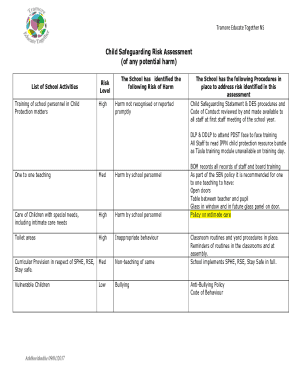 Fillable Online Child Protection Safeguarding Statement and Risk ...