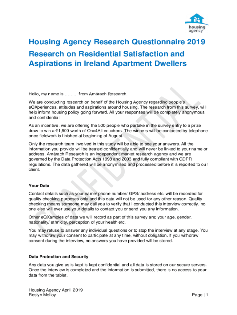 Fillable Online 2019 Housing Agency Survey information sheet and ...