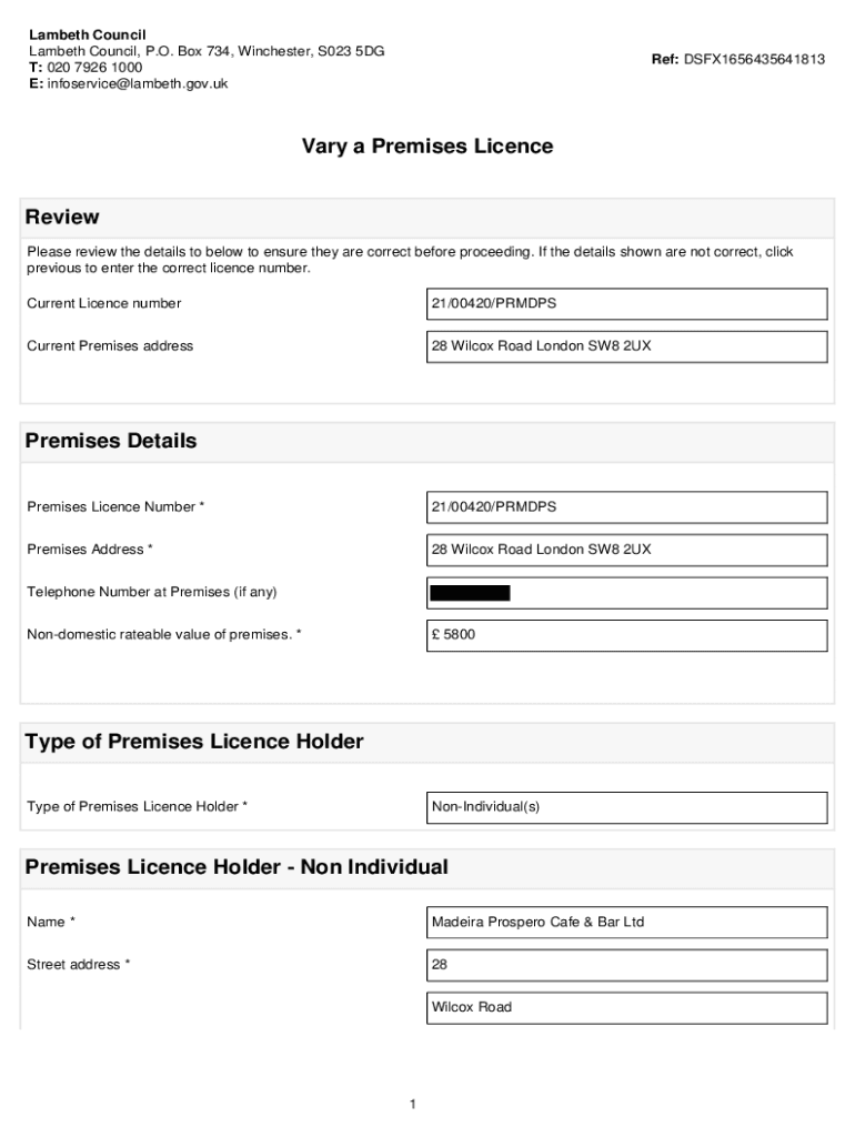 Fillable Online Vary a Premises Licence Review Premises Details Type of ... Fax Email Print ...