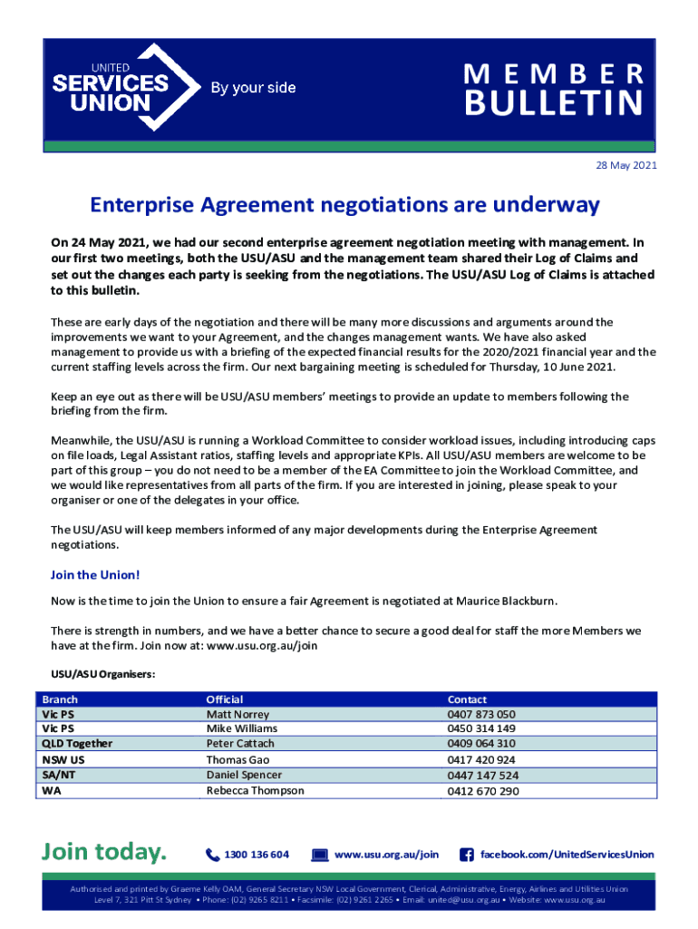 Fillable Online usu org Enterprise Agreement negotiations are underway ...