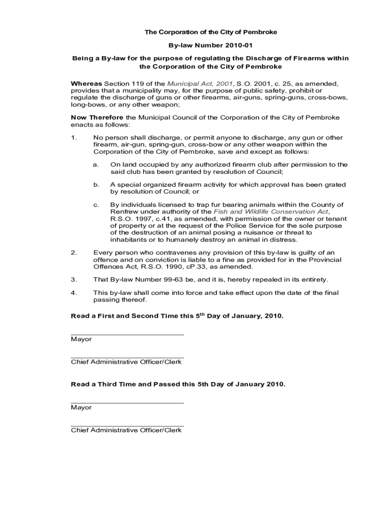 Fillable Online The Nation Municipality Discharge of Firearms by-Law ...