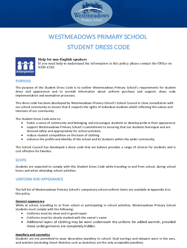 Fillable Online Westmeadows Primary School Student Dress Code Fax Email ...