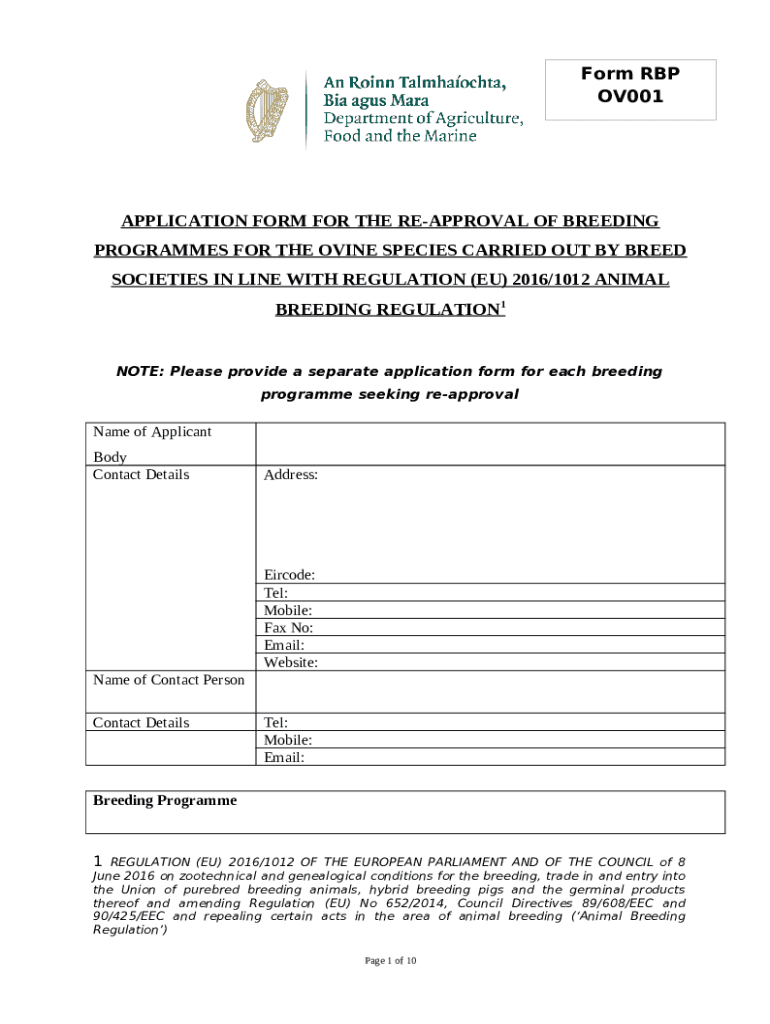 Application for re-approval of an OVINE breeding ... Doc Template ...
