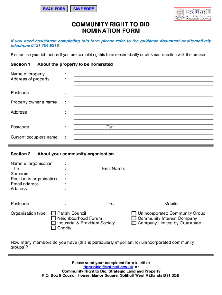 Fillable Online Fillable Nomination Form Community Right to Bid (Harlow ...