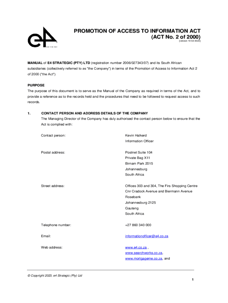 Fillable Online PROMOTION OF ACCESS TO INFORMATION ACT (ACT No ... Fax ...