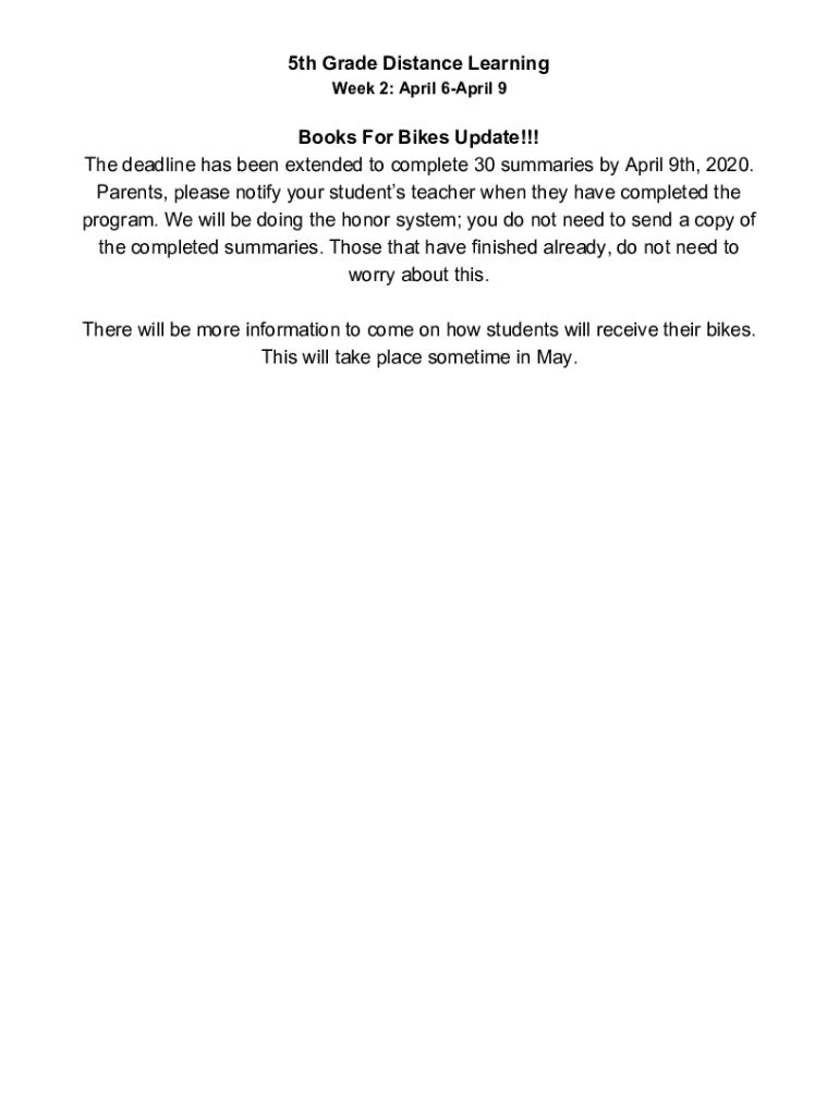 Fillable Online 5th Grade Distance Learning Fax Email Print - pdfFiller