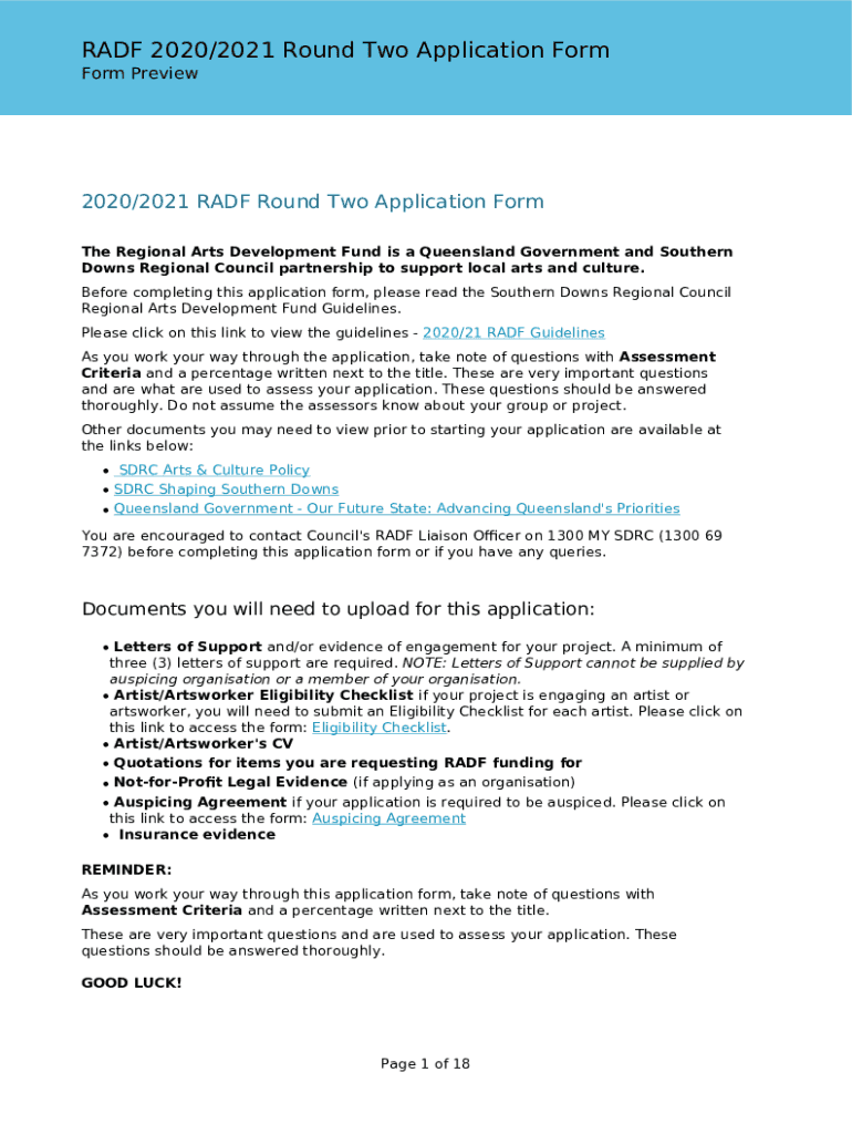 Fillable Online RADF 2020/2021 Round Two Application Form Fax Email Print - pdfFiller