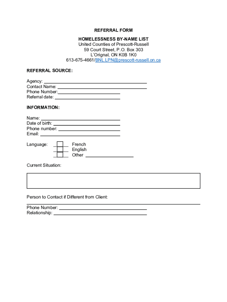 Fillable Online Referral form: Homelessness by-name list Fax Email ...