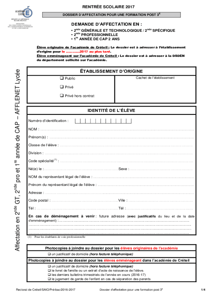 Remplissable En Ligne orientation ac-creteil GUIDE DE L'AFFECTATION ET ...