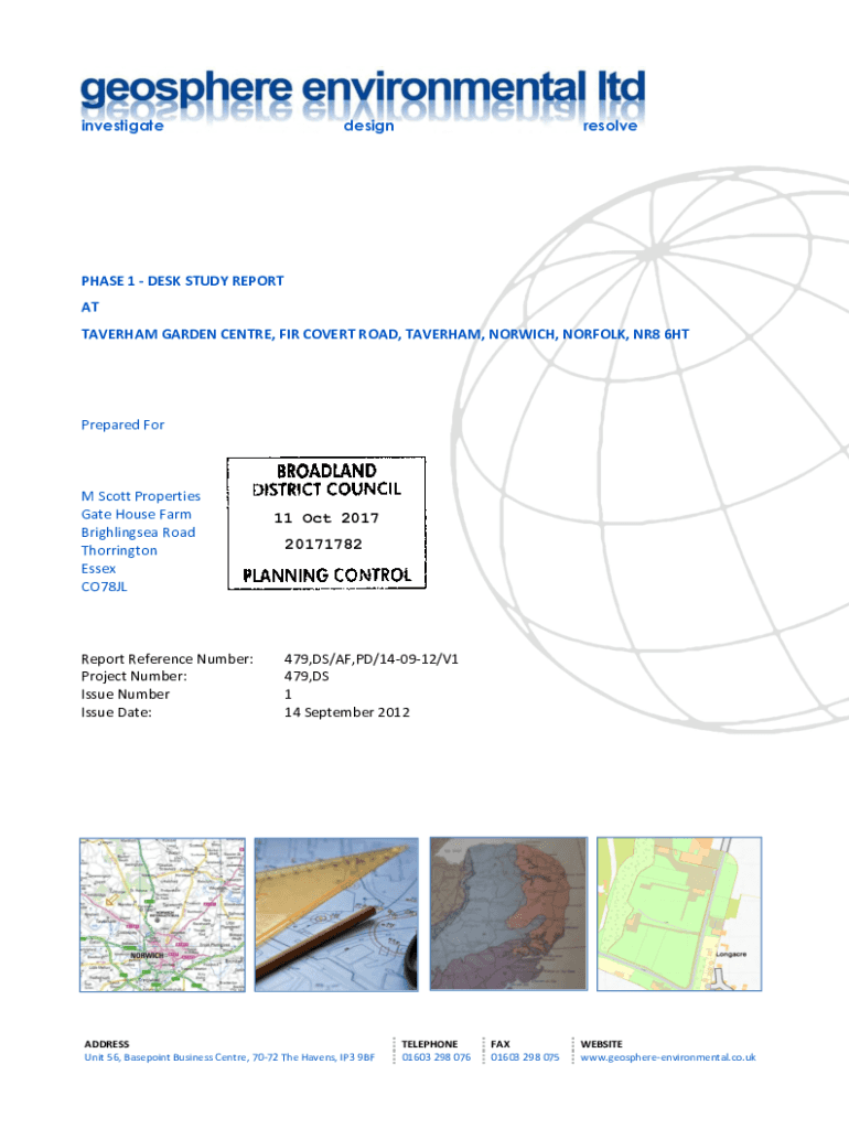 Fillable Online secure broadland gov Phase 1 Desk Study Report Taverham Garden Centre, Fir ...