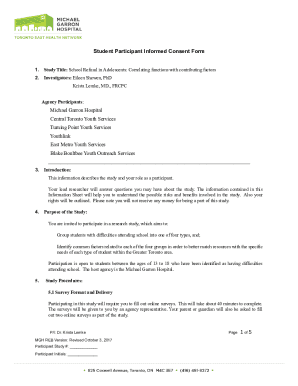 Fillable Online -- SAMPLE CONSENT FORM FOR USE BY STUDENT ... Fax Email ...