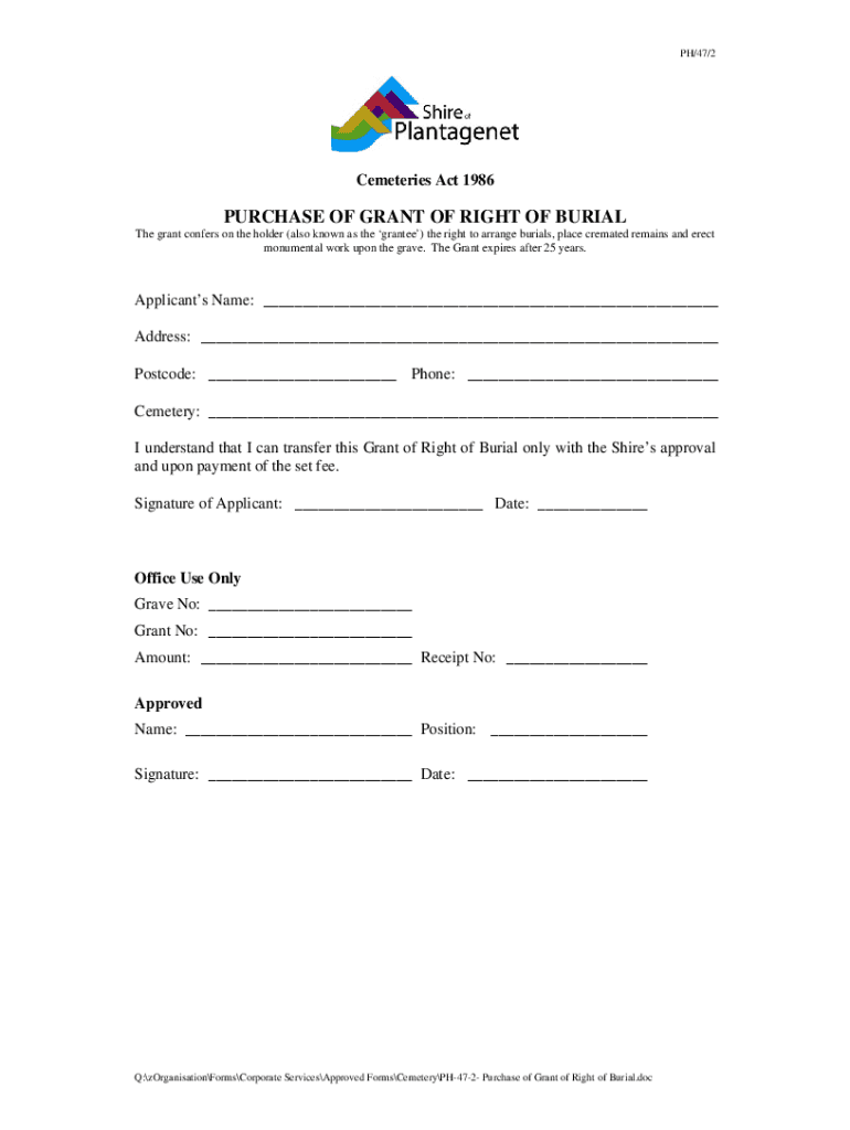 Fillable Online Authorization for the Burial or Removal of Cremated ...