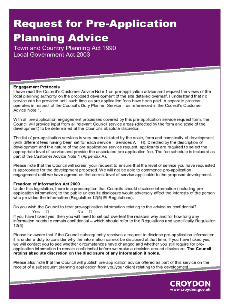 Fillable Online Pre-application advice application form (word version ...