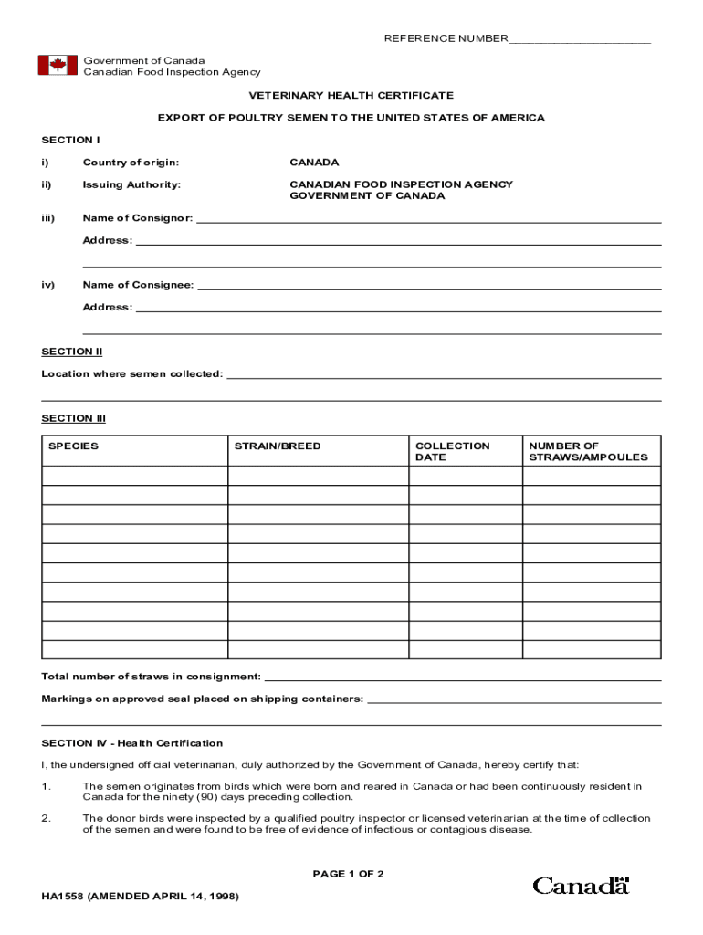 Fillable Online EXPORT OF POULTRY SEMEN TO THE UNITED STATES OF AMERICA ...