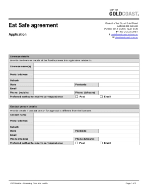 Fillable Online Eat Safe Agreement Application. Eat Safe Agreement ...