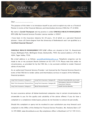 Fillable Online Financial Advisor Cover Letter Example and Template for ...