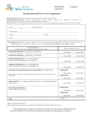 Fillable Online Residential Solid Waste Cart Application Fax Email ...