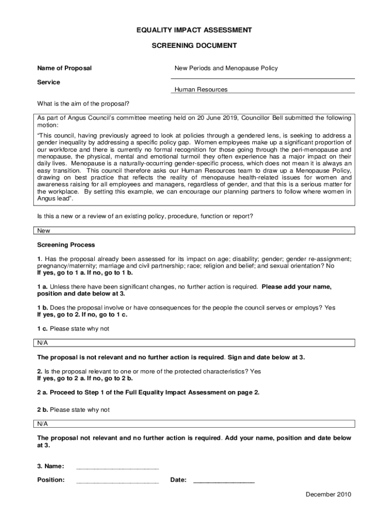 Fillable Online Diversity Unit - Equality Screening and Impact ...