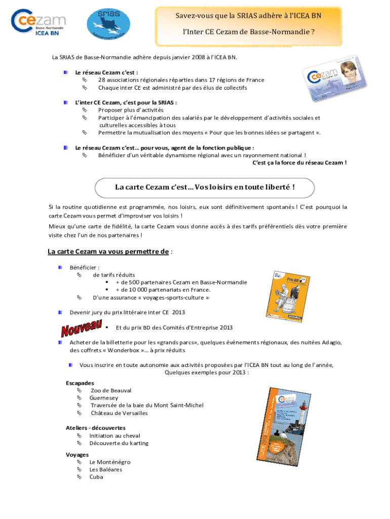 Remplissable En Ligne La carte Cezam c'est Vos loisirs en toute libert ...