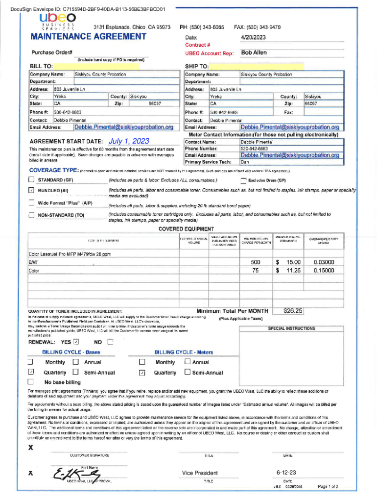 Fillable Online MAINTENANCE AGREEMENT E Fax Email Print - pdfFiller