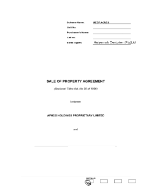 Fillable Online SALE OF PROPERTY AGREEMENT - Reef Acres Fax Email Print ...