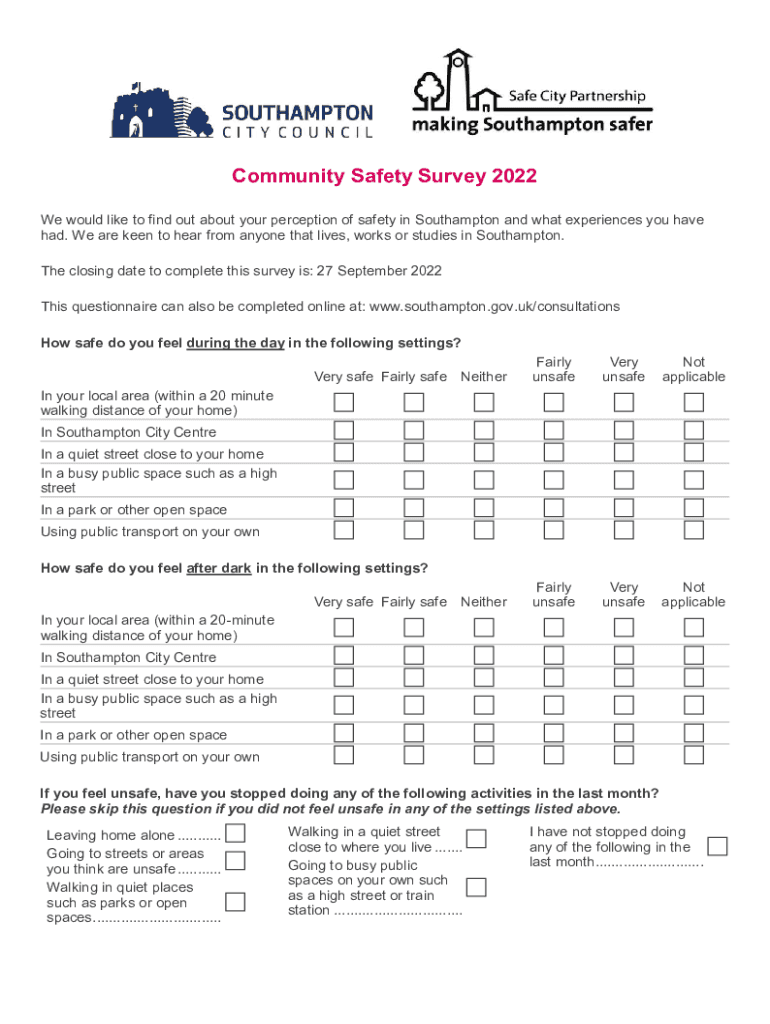 Fillable Online How safe do you feel in... - Bitterne Community Corner Fax Email Print - pdfFiller