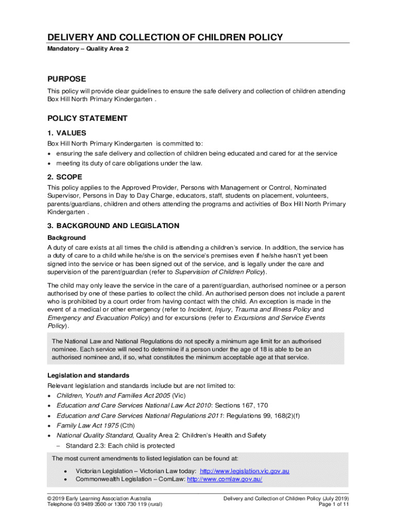 Fillable Online bhnps vic edu Delivery-and-Collection-of-Children ...