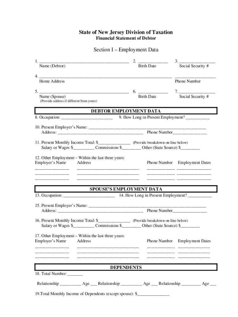 Fillable Online Financial Statement of Debtor. Financial Statement of ...