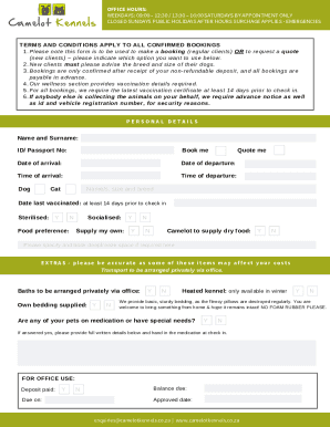 Fillable Online Camelot Booking form Fax Email Print - pdfFiller