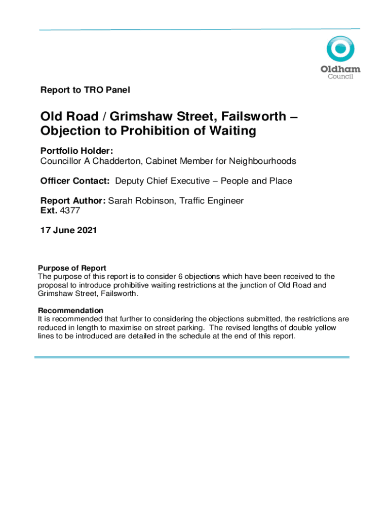 Fillable Online committees oldham gov Decision - Proposed Prohibition of Waiting Fax Email Print ...