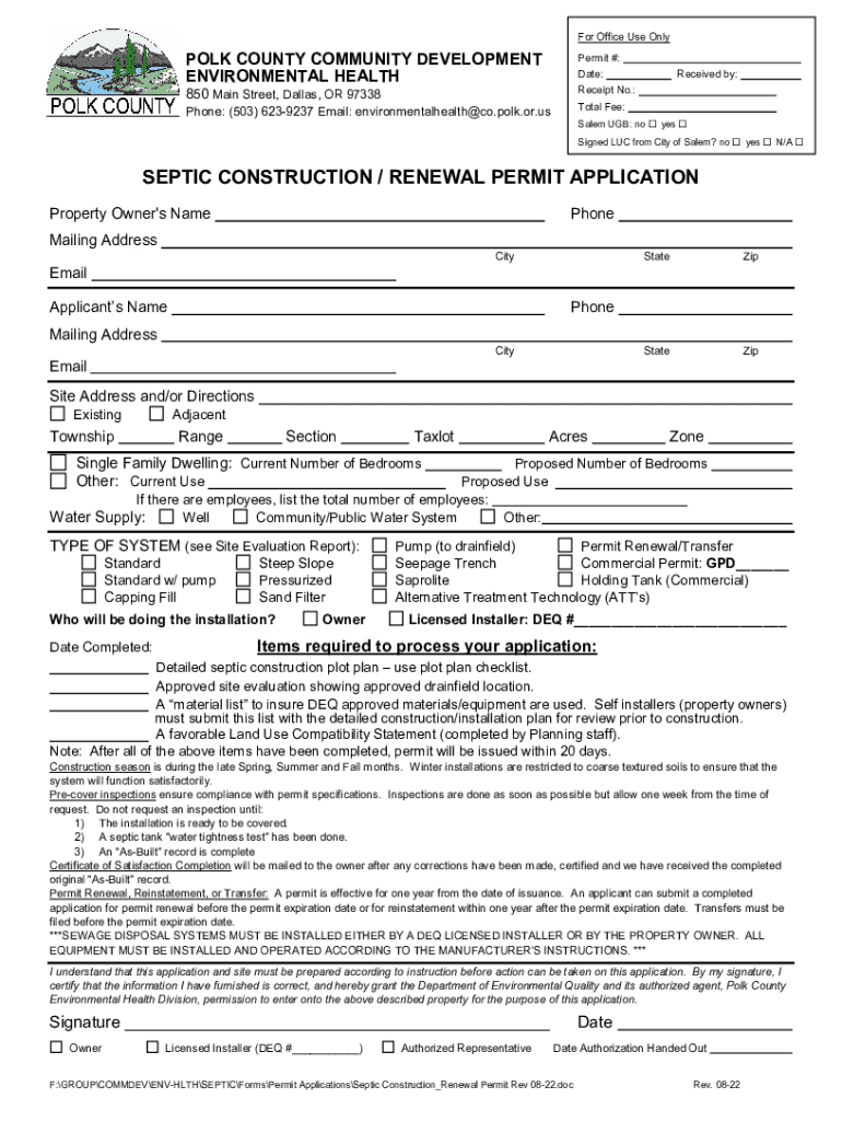 Fillable Online SEPTIC REPAIR OR ALTERATION PERMIT APPLICATION Fax ...