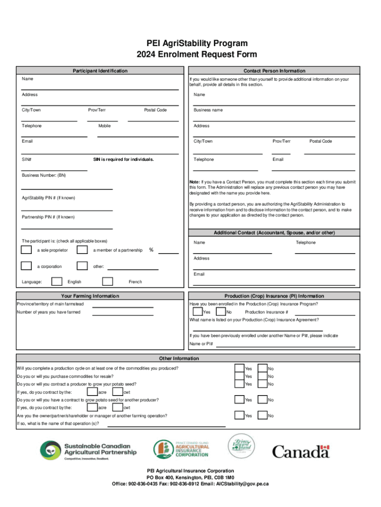 Fillable Online PEI AgriStability Program 2024 Enrolment Request Form ...