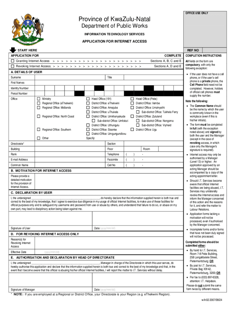 Fillable Online KwaZulu-Natal Department of Public Works - Applications ...