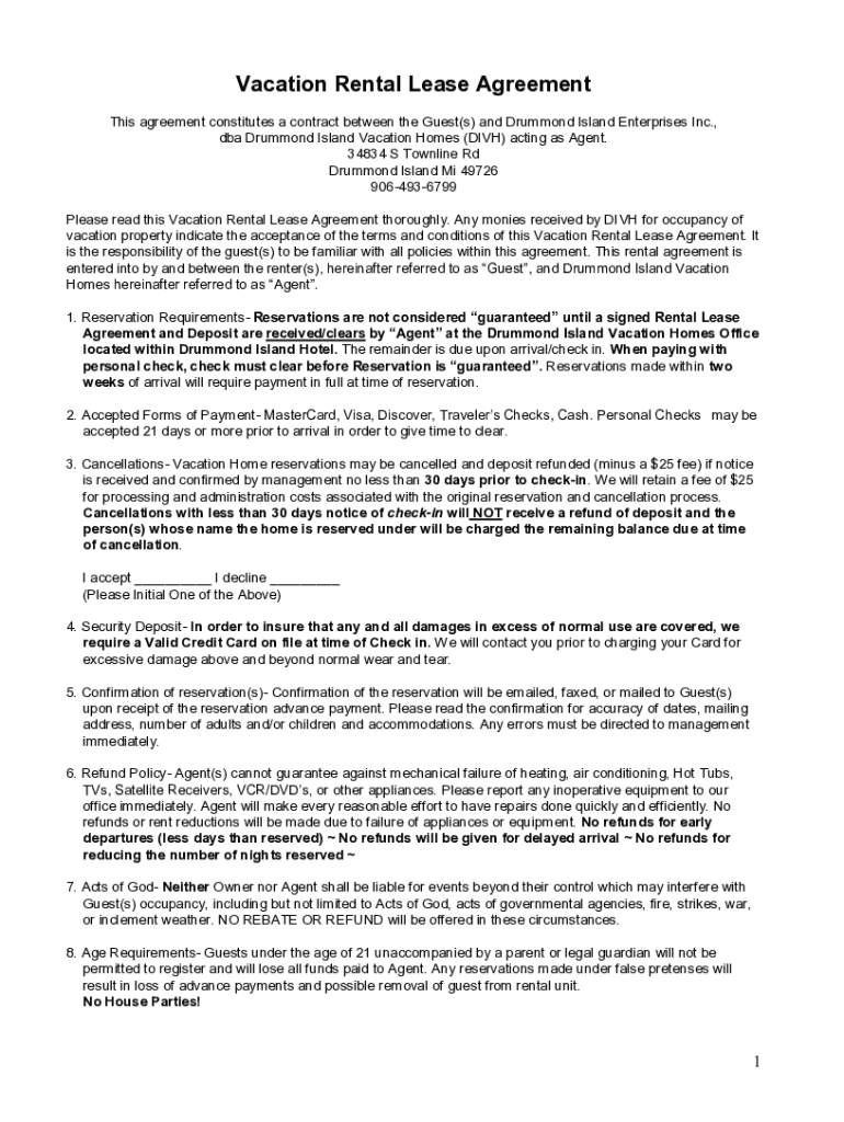 Fillable Online Vacation Rental Lease Agreement - Page 2 Fax Email Print - pdfFiller