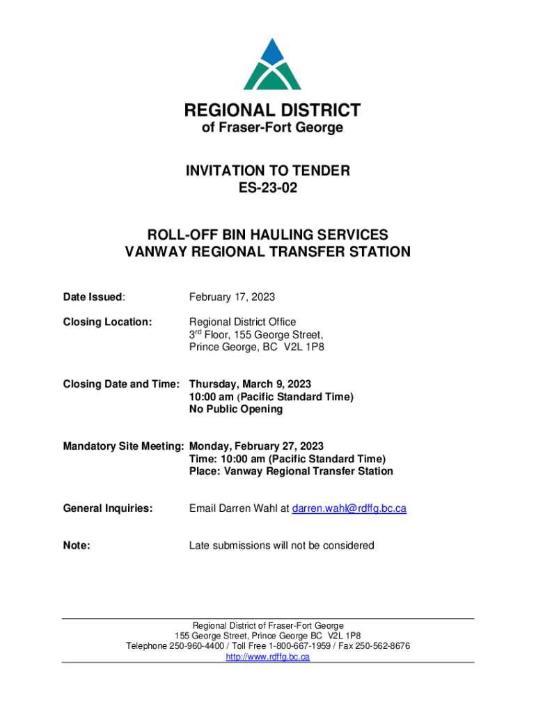 Fillable Online ES-23-19- ITT - Roll-off Bin Hauling Services - Vanway ...