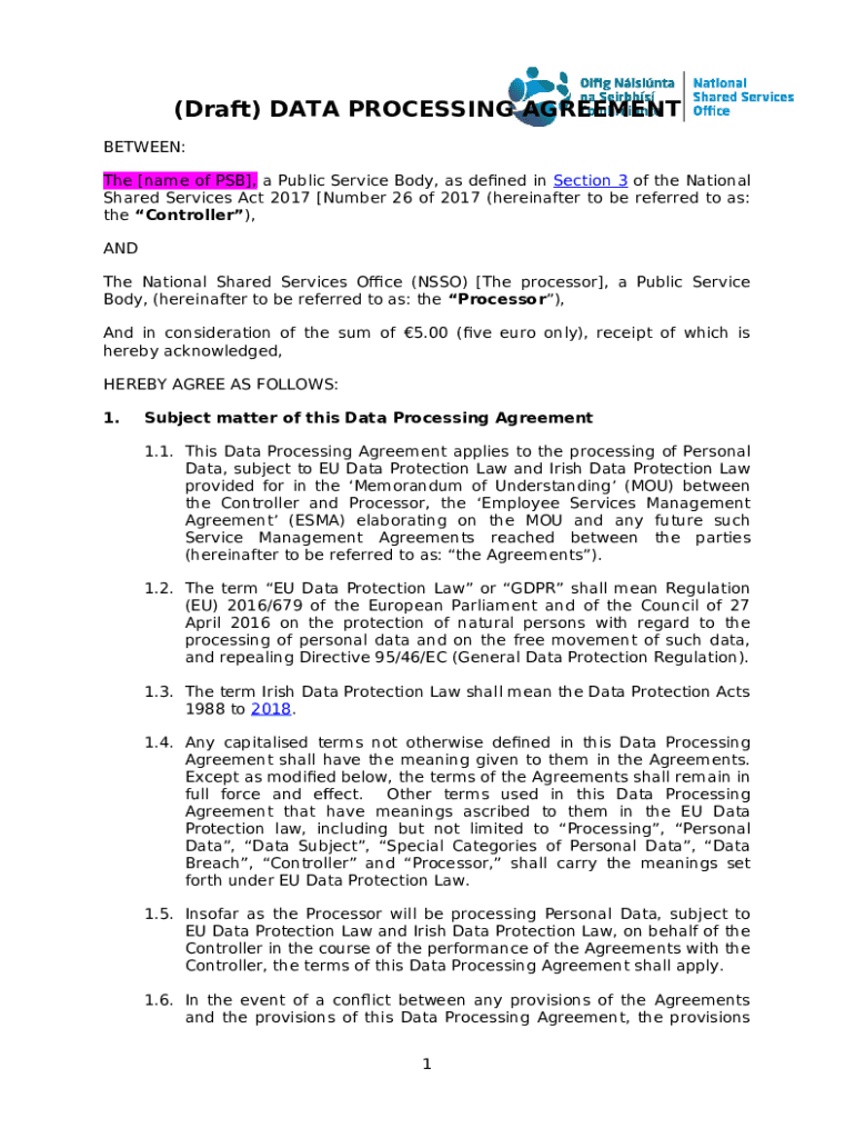 (Draft) DATA PROCESSING AGREEMENT Doc Template | pdfFiller