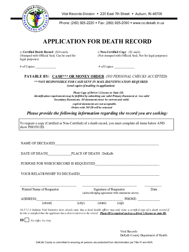 Fillable Online Requesting a Death Certificate Fax Email Print - pdfFiller