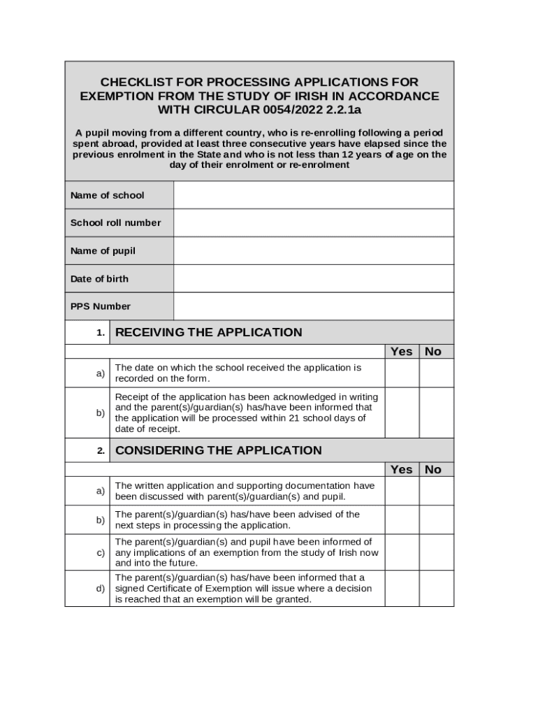 CHECKLIST FOR PROCESSING APPLICATIONS FOR EXEMPTION FROM THE STUDY OF CHECKLIST FOR PROCESSING APPLICATIONS FOR EXEMPTION FROM THE STUDY OF