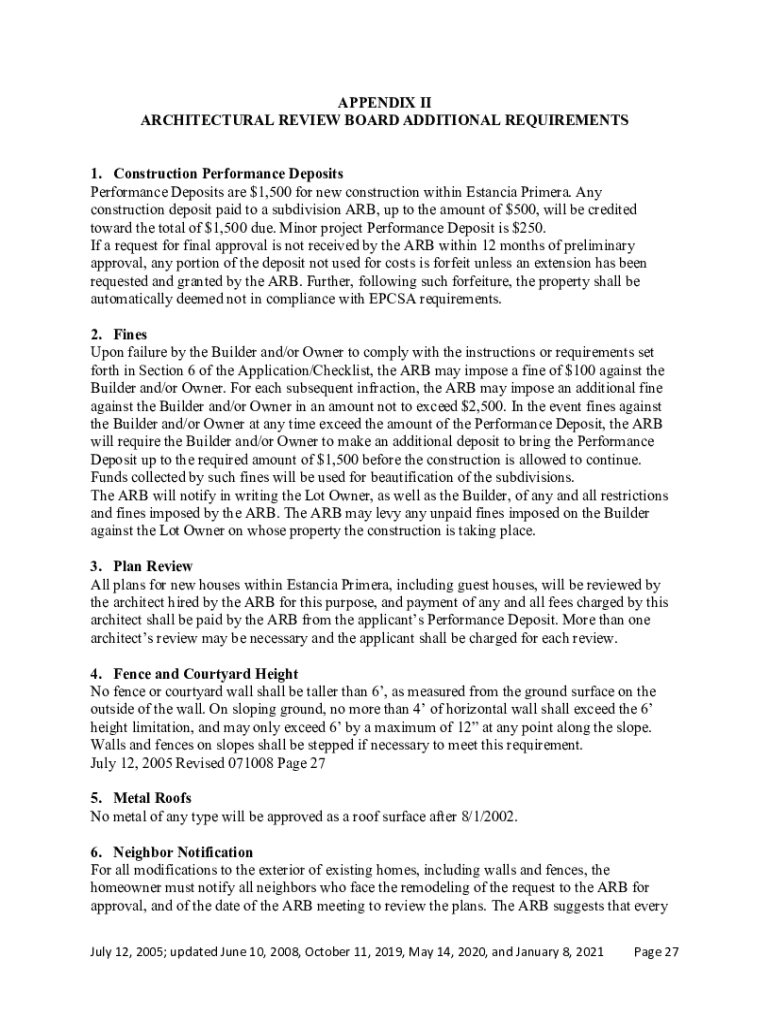 Fillable Online Appendix II, Architectural Review Board Additional ...
