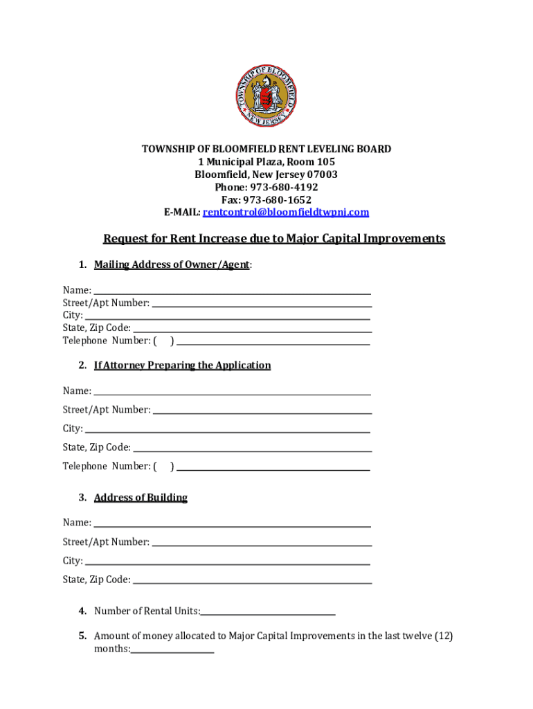 Fillable Online Request for Rent Increase due to Major Capital ...
