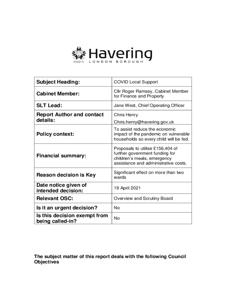 Fillable Online Coronavirus (Covid 19)The London Borough Of Havering ...