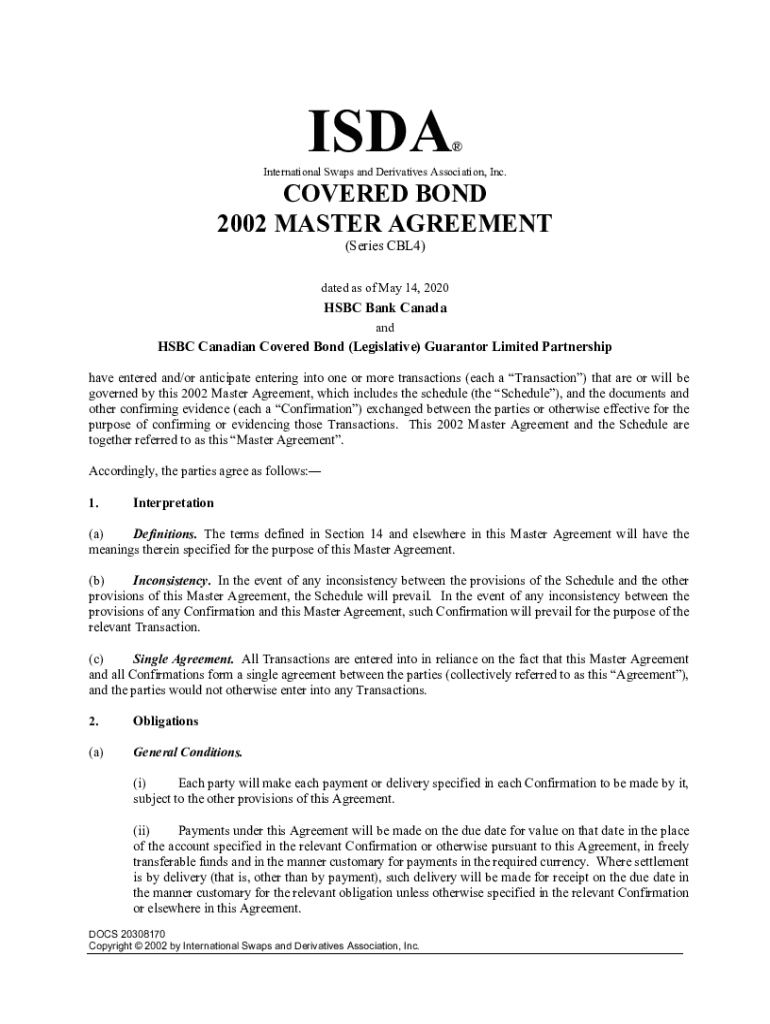 Fillable Online 2002 Master Agreement. Legislative Covered Bond ...