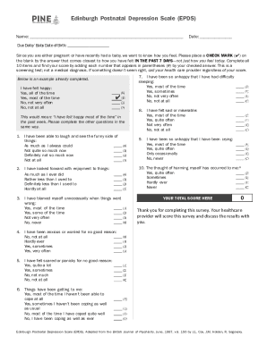 Fillable Online Edinburgh Postnatal Depression Scale1 (EPDS) Fax Email ...