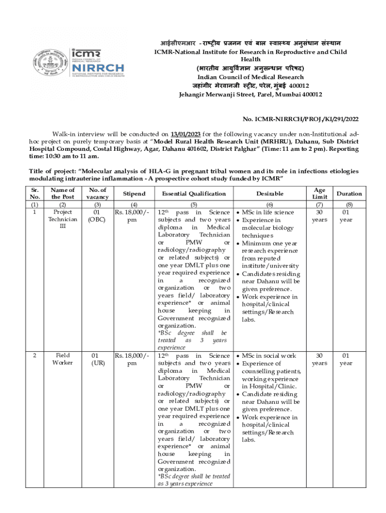 Fillable Online nirrh res ICMR-National Institute for Research in ...