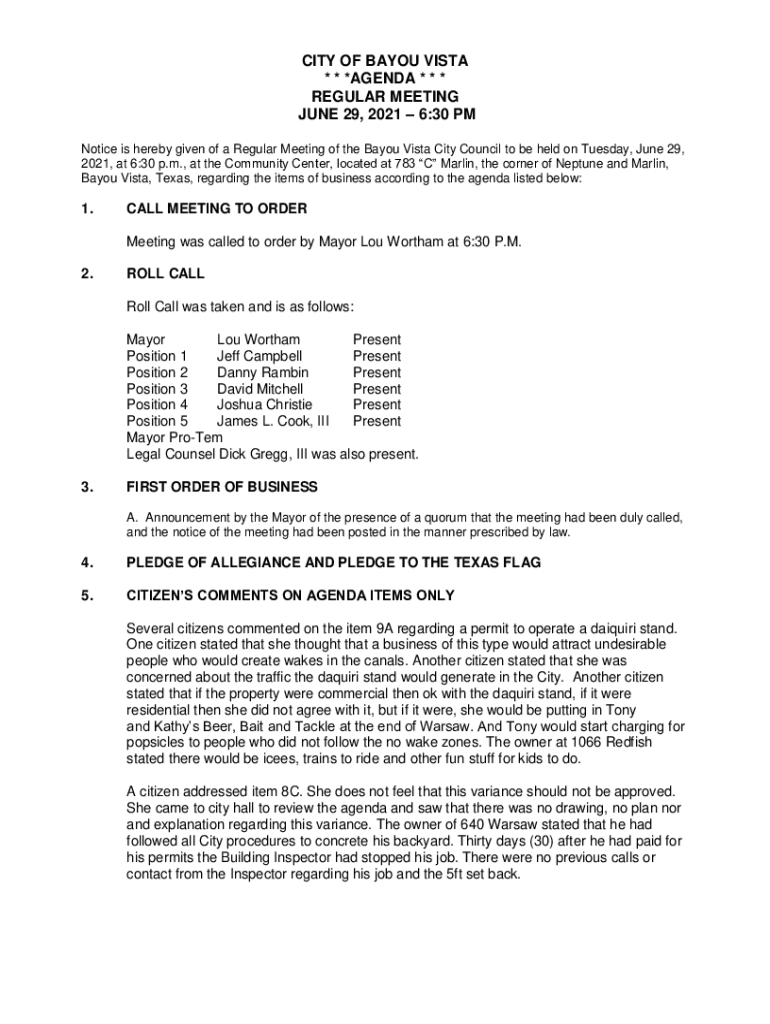 Fillable Online City Agendas Fax Email Print - pdfFiller